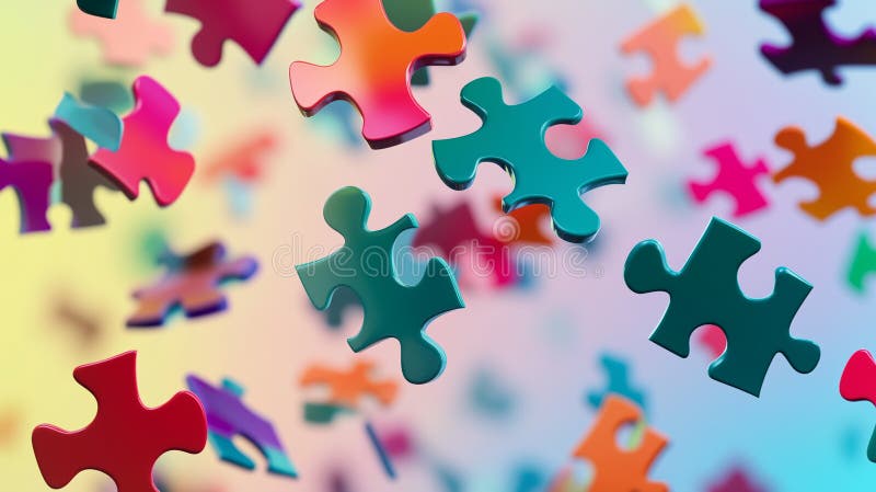 Vibrant Multicolored Puzzle Pieces in Mid-Air Floating in an Abstract ...