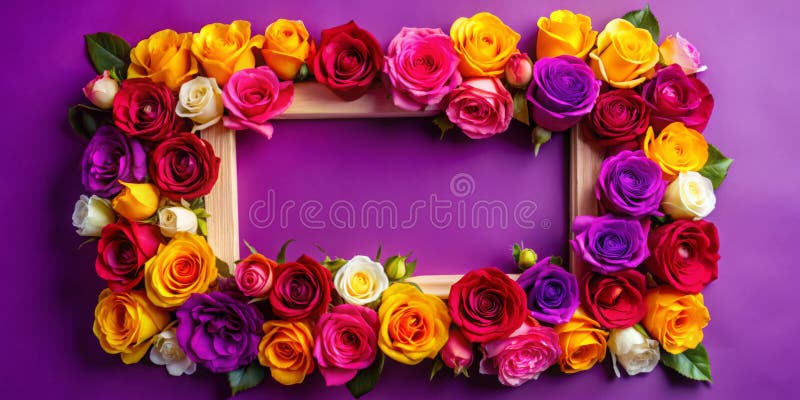 Vibrant Multicolored Roses Form a Stunning Rectangular Frame on a Vivid ...