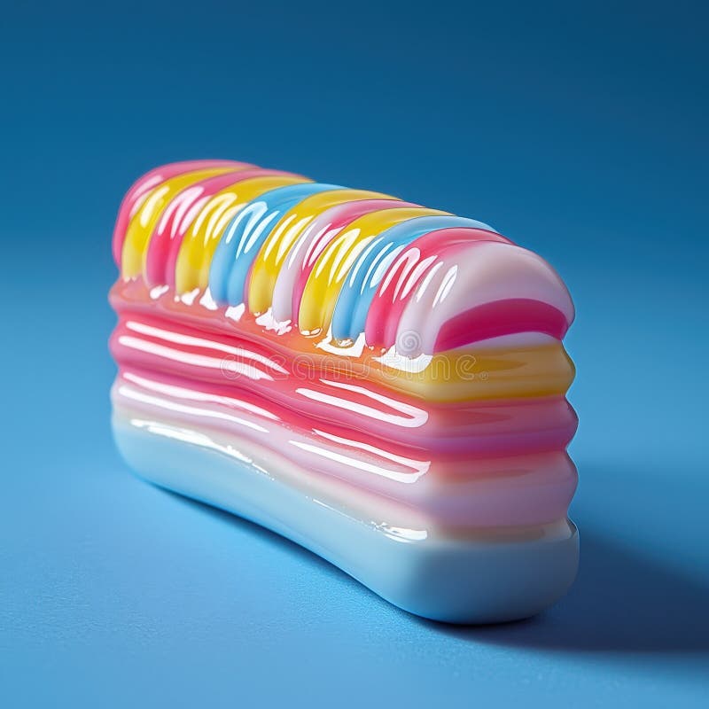 Vibrant Multicolored Toothpaste Swirl on Smooth Blue Surface Stock ...