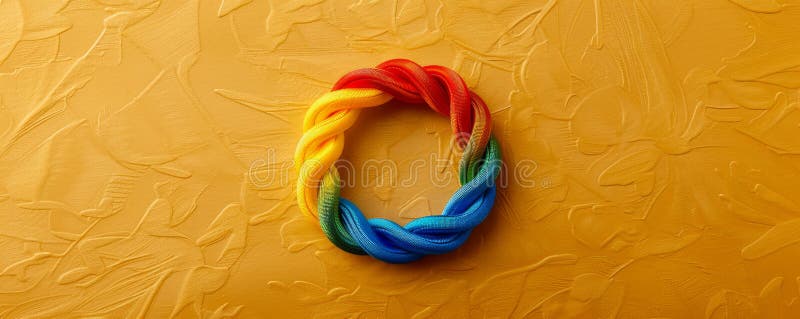 Vibrant Multicolored Twisted Rope in Circular Shape on Textured Yellow ...