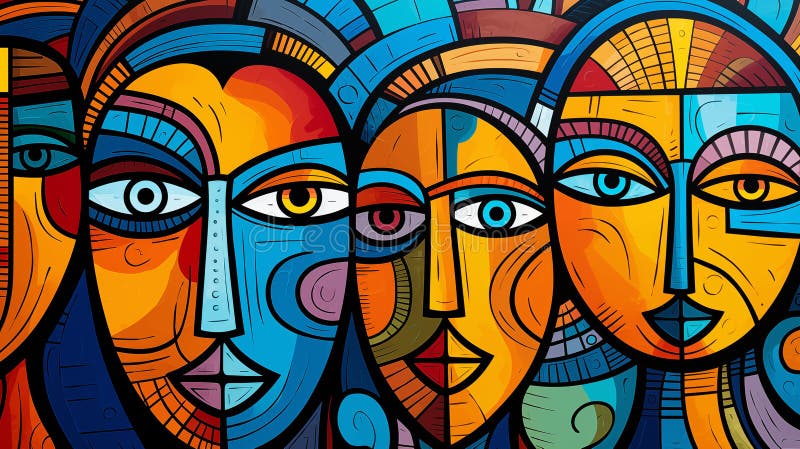 Vibrant Mural with Abstract Faces Ai Generated Background Image Stock ...