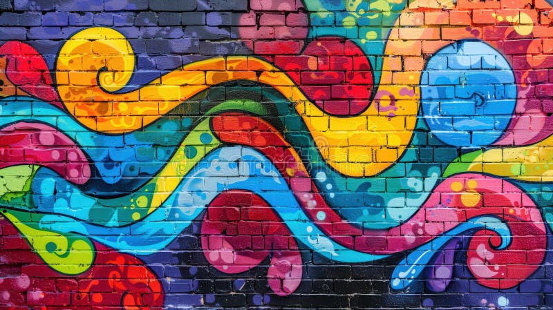 Colorful Graffiti Mural on Brick Wall in Urban Setting Stock ...