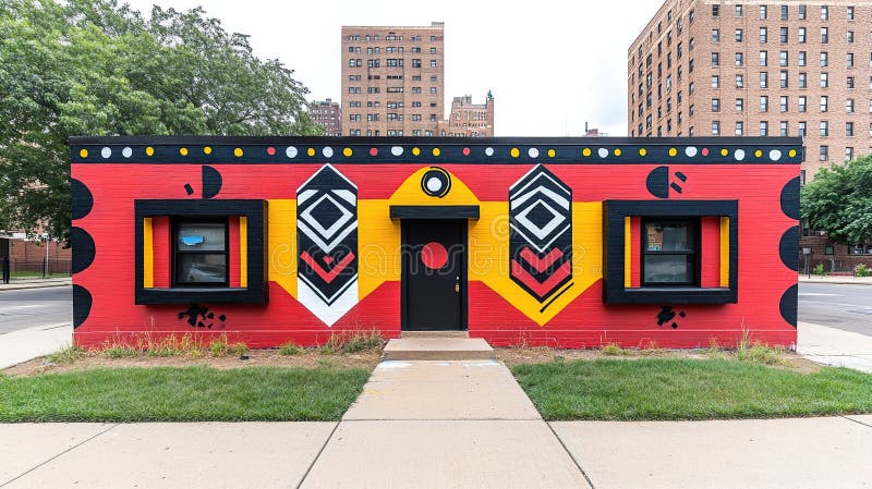 Vibrant Mural Adorns Small Red Building Stock Illustration ...
