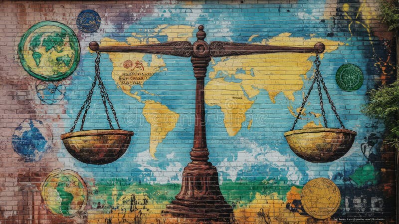 Vibrant Mural Depicting Balance Scale Symbolizing Environmental Justice ...