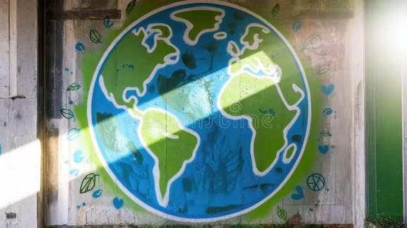 Vibrant Mural of Earth on a Wall, Symbolizing Environmental Awareness ...