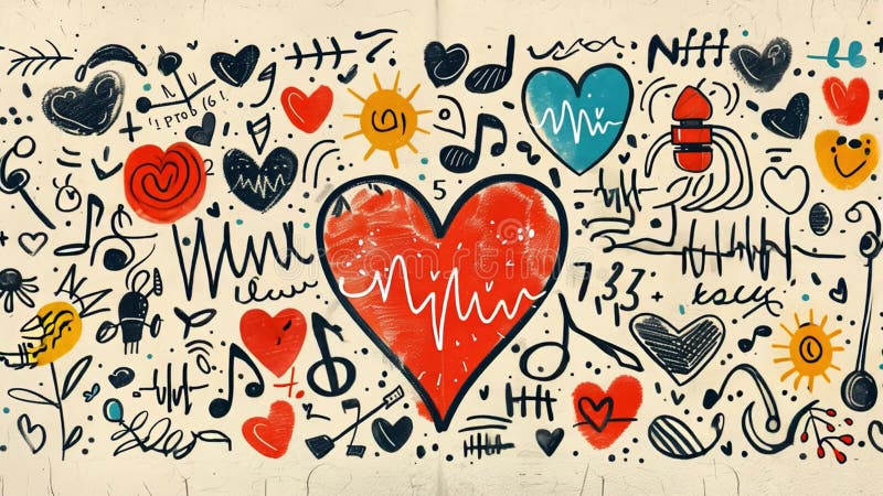 Colorful Heart-themed Mural with Musical Notes and Abstract Designs on ...