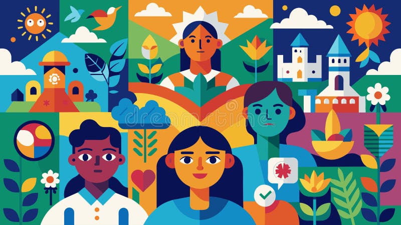 A Vibrant Mural Featuring Different Cultural Symbols and Imagery ...