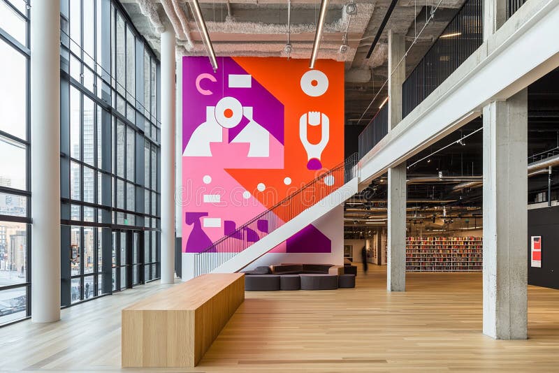 A Vibrant Mural Featuring Glowing Educational Tools and Inspirational ...