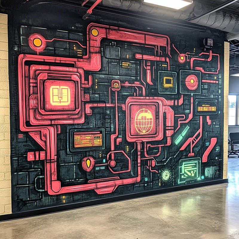 A Vibrant Mural Featuring Glowing Educational Tools and Inspirational ...