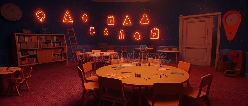 A Vibrant Mural Featuring Glowing Educational Tools and Inspirational ...