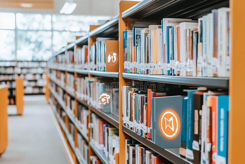 A Vibrant Library Wall with Glowing Educational Tools and Inspiring ...