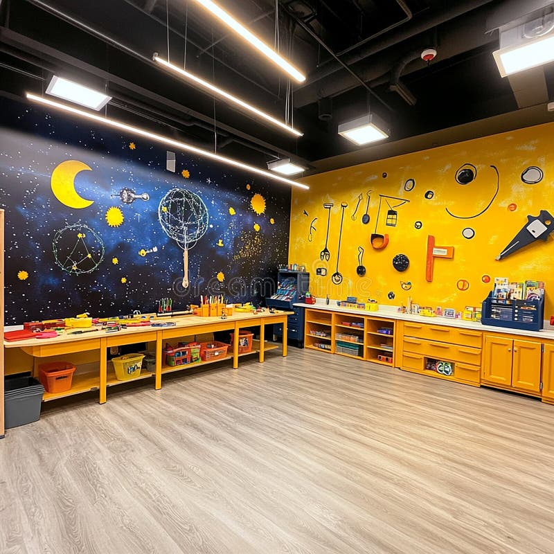 A Vibrant Mural Featuring Glowing Educational Tools and Inspirational ...