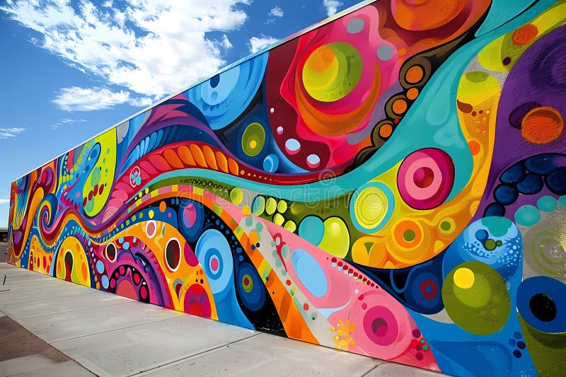 A Vibrant Mural on the Side of an Urban Building, Featuring Bold Colors ...