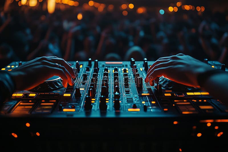 A Vibrant Music Event Features a DJ Using a Sound Mixer, Surrounded by ...