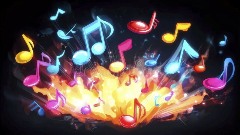 Vibrant Music Notes Amidst Explosive Colorful Energy Stock Illustration ...