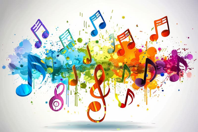 Vibrant Music Notes with Colorful Splashes on a White Background ...