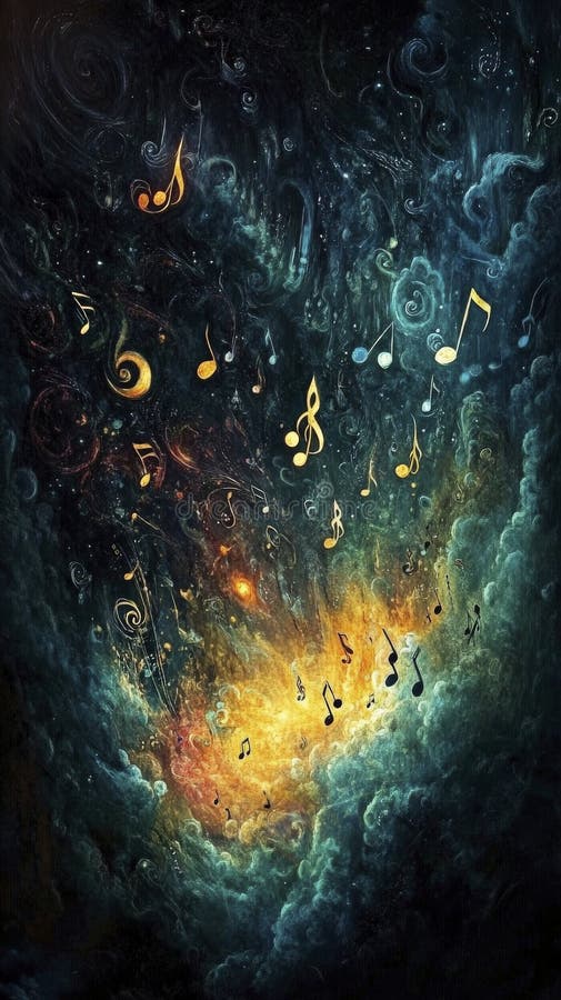Vibrant Music Notes in a Cosmic Creative Explosion Stock Illustration ...
