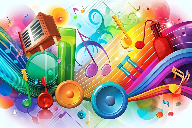 Vibrant Music Notes Instruments Colorful Design Abstract Background ...