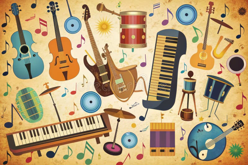 Vibrant Musical Celebration Featuring Diverse Instruments Against a ...