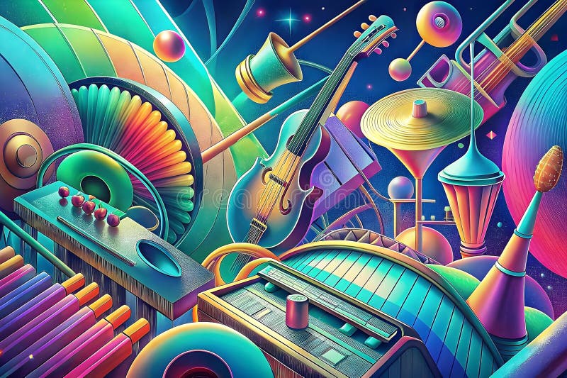 Vibrant Musical Instruments Abstract Colorful Composition Art Stock ...