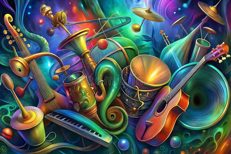 Vibrant Musical Instruments Colorful Art Composition Abstract Style ...