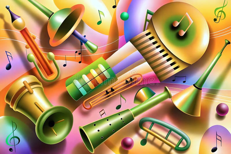 Vibrant Musical Instruments Colorful Illustration Modern Art Expression ...