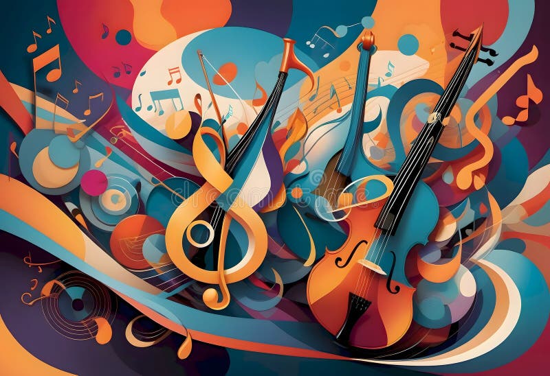 Vibrant Musical Notes in an Abstract Composition with Swirling Patterns ...