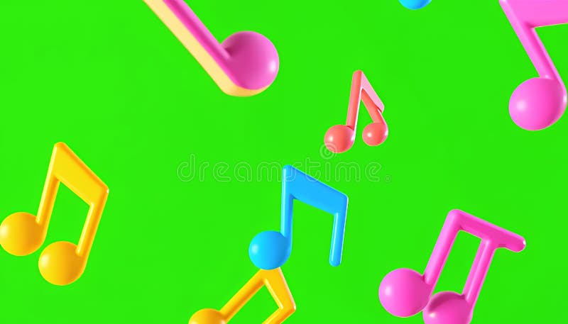Floating Colorful Music Notes on Green Screen Background for Musical ...