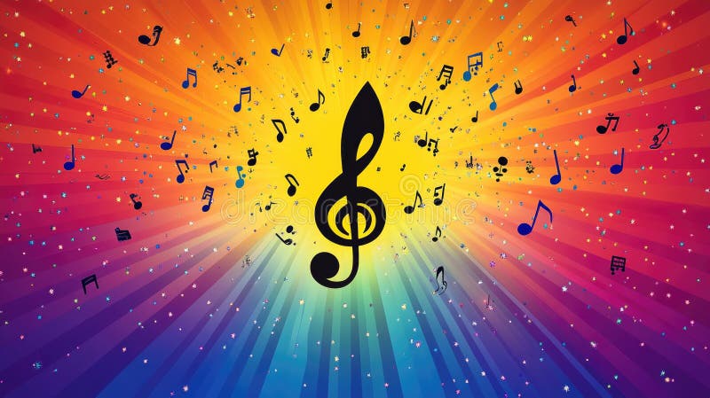 Vibrant Musical Notes on Colorful Radiant Background with G Clef ...