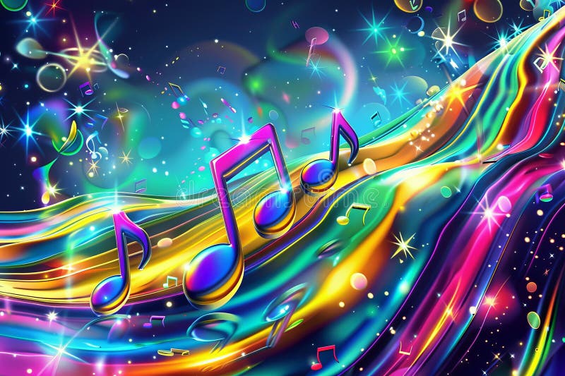 Vibrant Musical Notes and Colorful Waves in Abstract Art Stock ...
