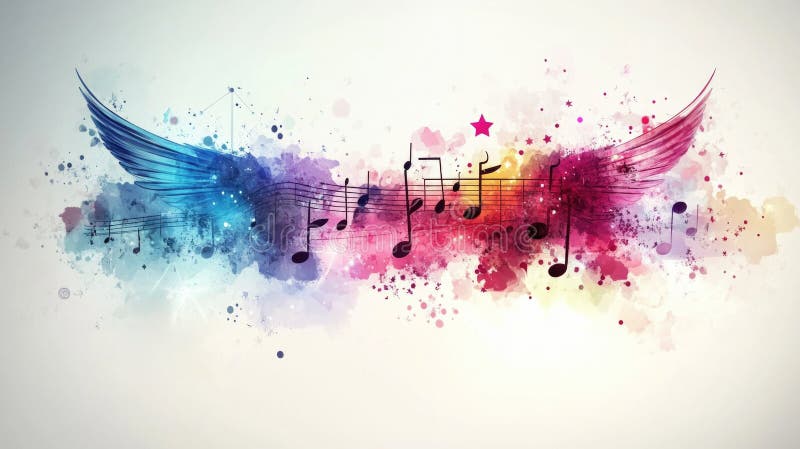 Vibrant Musical Notes with Colorful Wings and Splatter Art Design Stock ...