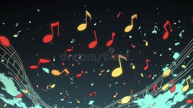 Vibrant Musical Notes Floating in Colorful Night Sky Stock Illustration ...