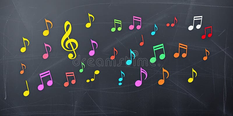 Vibrant Musical Notes and Symbols on a Chalkboard a Colorful ...