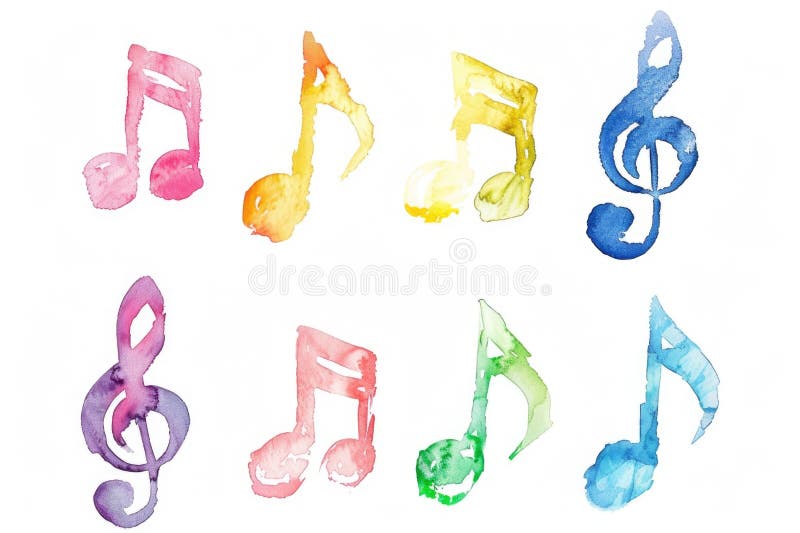 Vibrant Musical Notes in Various Hues, Ideal for Music-themed Designs ...