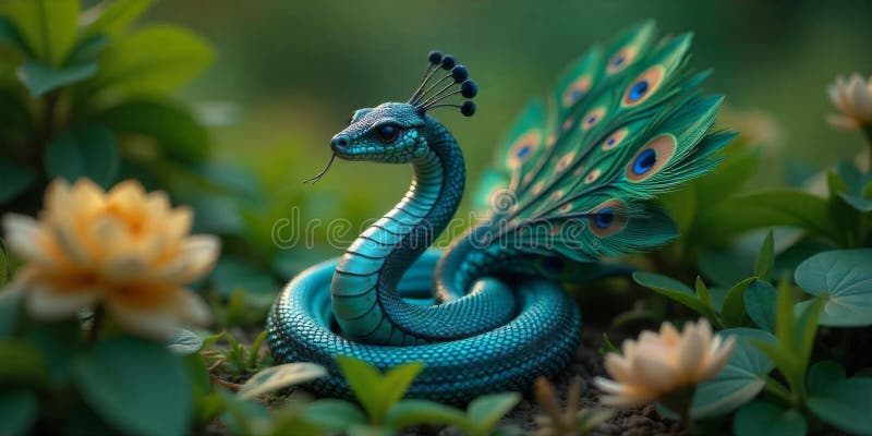 Vibrant Mythical Creature Combining Peacock and Snake Elements in a ...