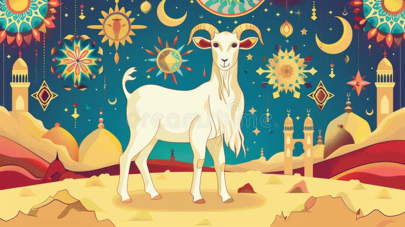 Vibrant Mythical Goat among Celestial Elements Stock Photo - Image of ...