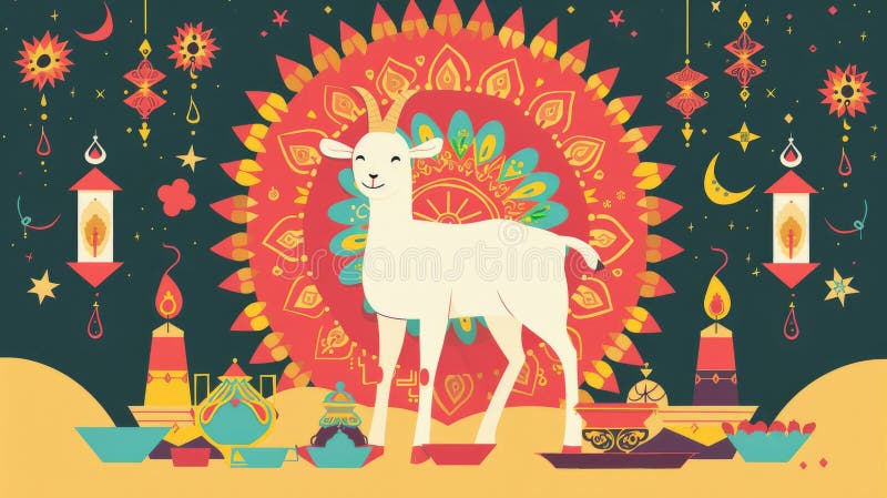 Vibrant Mythical Goat among Celestial Elements Stock Photo - Image of ...