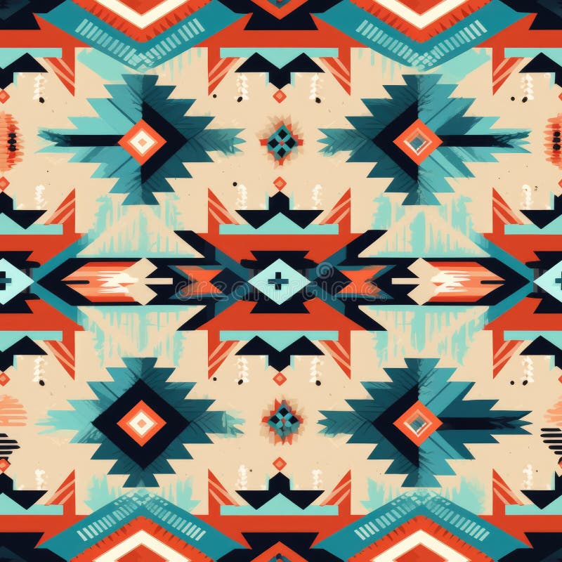 Vibrant Native American Inspired Geometric Textile Pattern Stock Illustration - Illustration of ...
