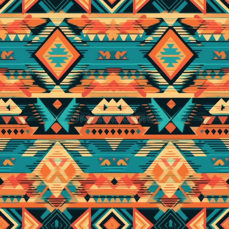 Vibrant Native American Inspired Geometric Textile Pattern Stock ...