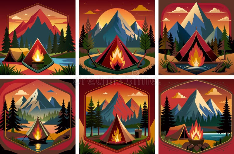 Vibrant Nature-Inspired Logo Templates with Fire, Forest, and Mountain ...