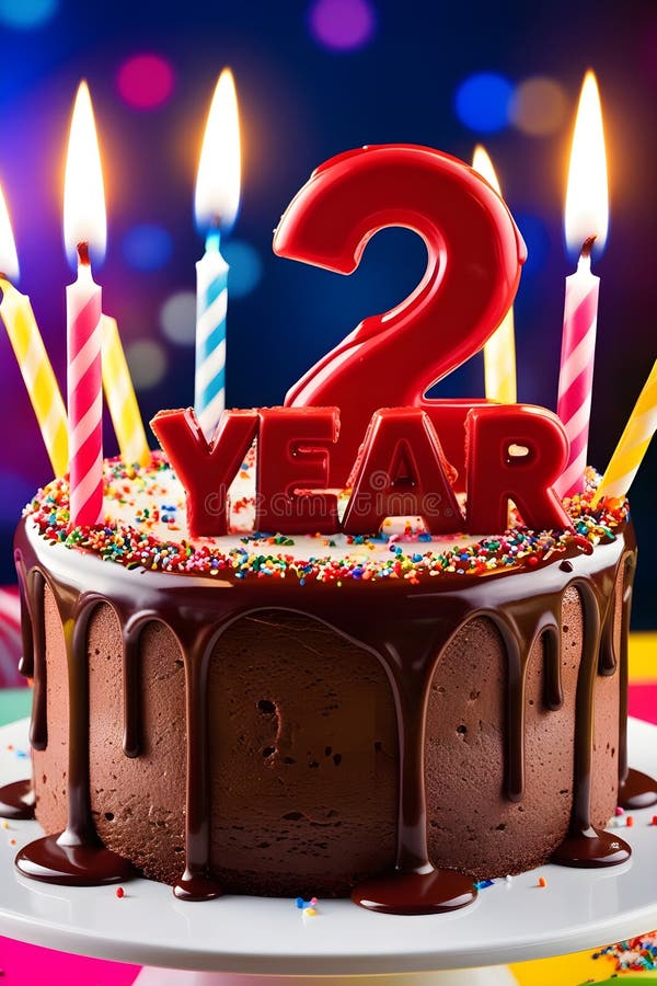 2nd Birth Anniversary Cake with Red Chocolate Drip and Sprinkles Stock ...