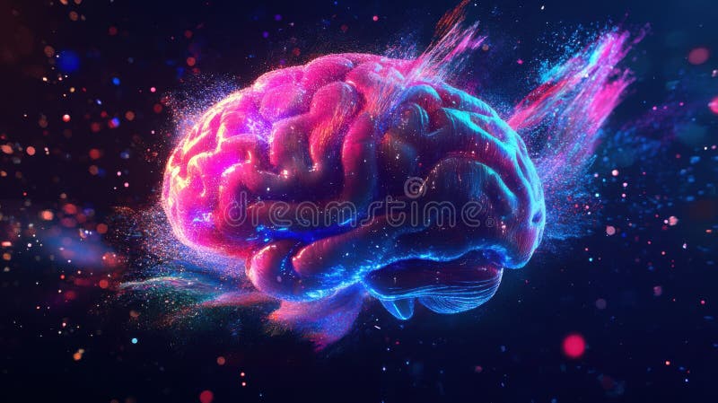 Vibrant Neon Abstract Brain Concept in Cosmic Space Stock Image - Image ...