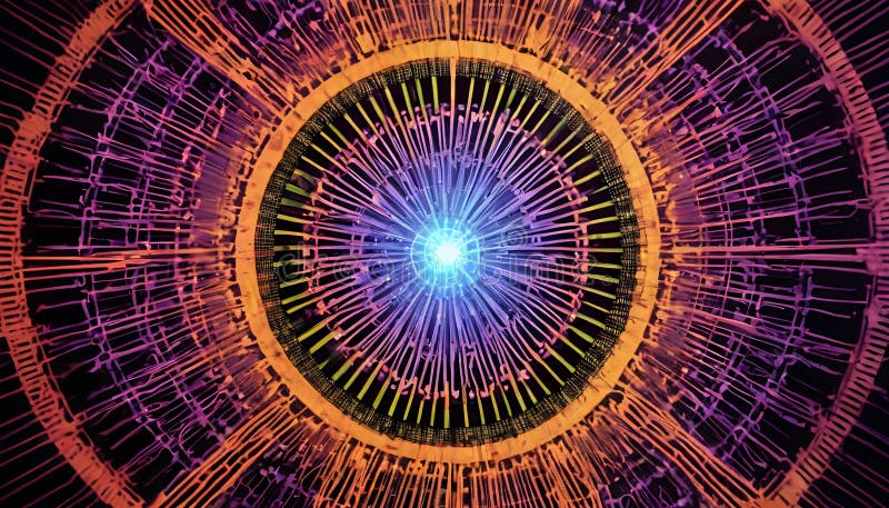 Vibrant Neon Abstract Energy Core with Radiating Light Beams Stock ...