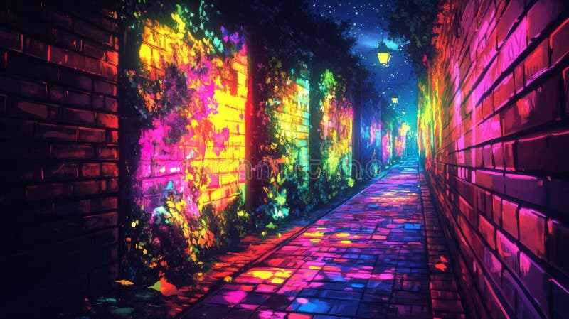 Vibrant Neon Alleyway at Night Pixel Art Stock Illustration ...
