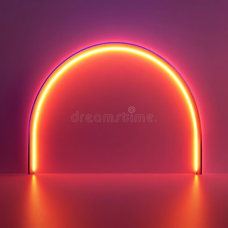 Vibrant Neon Arch Light Installation in Minimalist Setting Stock ...