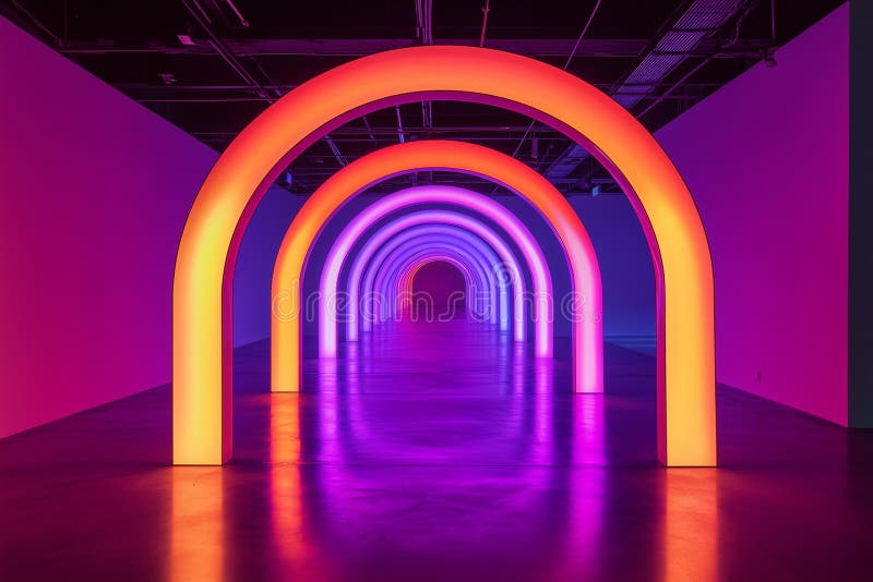 Vibrant Neon Archways in Modern Space Stock Illustration - Illustration ...