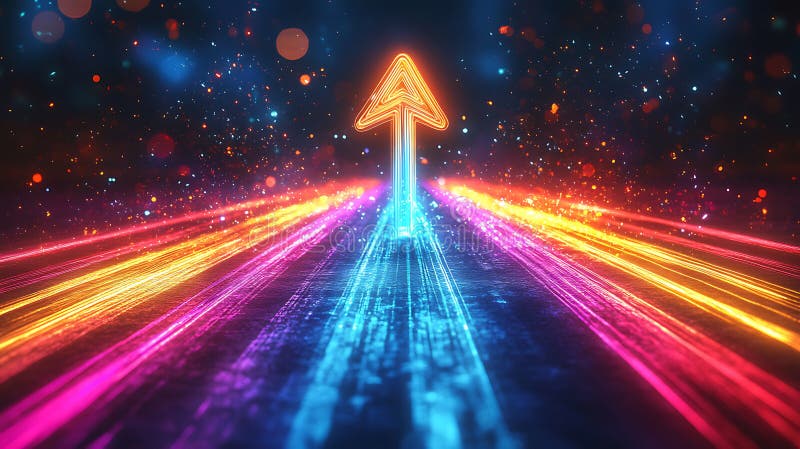 Ascending Neon Arrow with Glowing Data Streams and Particle Effects for ...