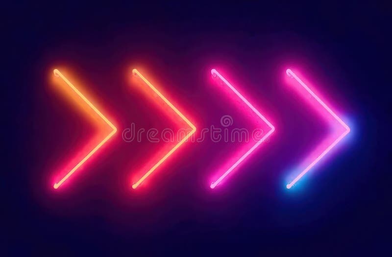 Vibrant Neon Arrows in Progressive Alignment Against a Dark Background ...