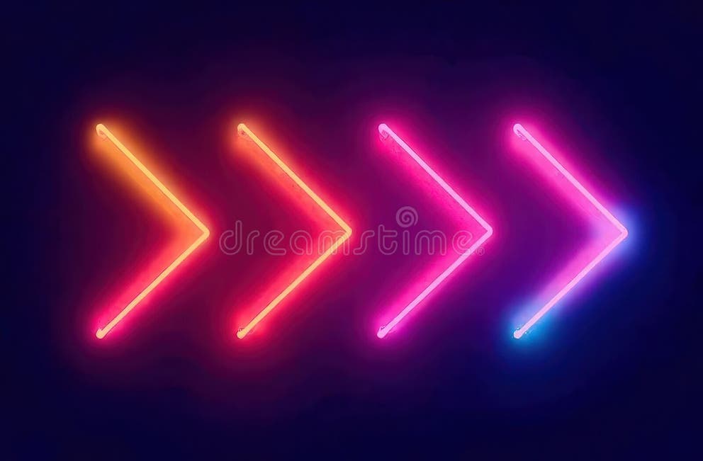 Vibrant Neon Arrows in Progressive Alignment Against a Dark Background ...