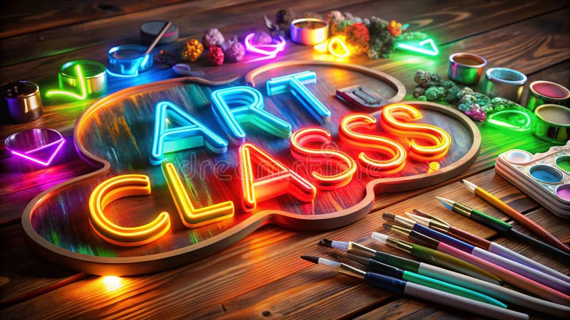 Vibrant Neon Art Class Sign a Panoramic Display for Your Studio or ...